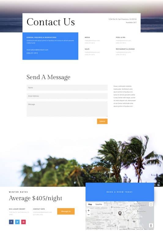 Resort Contact Page Style - Digital Marketing Web Design